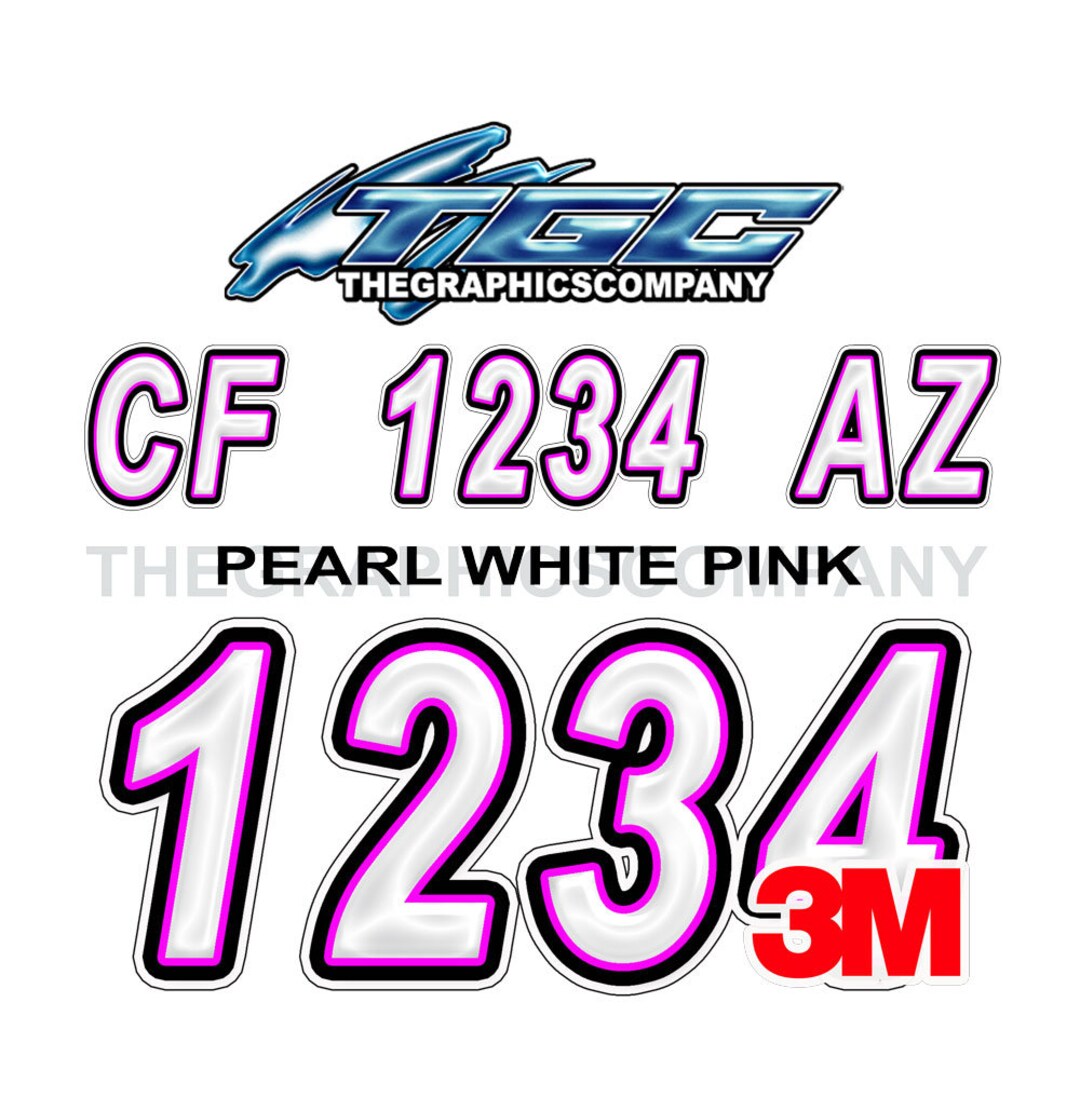 Pearl White Pink Registration Numbers and Letters Decals Vinyl Names ...