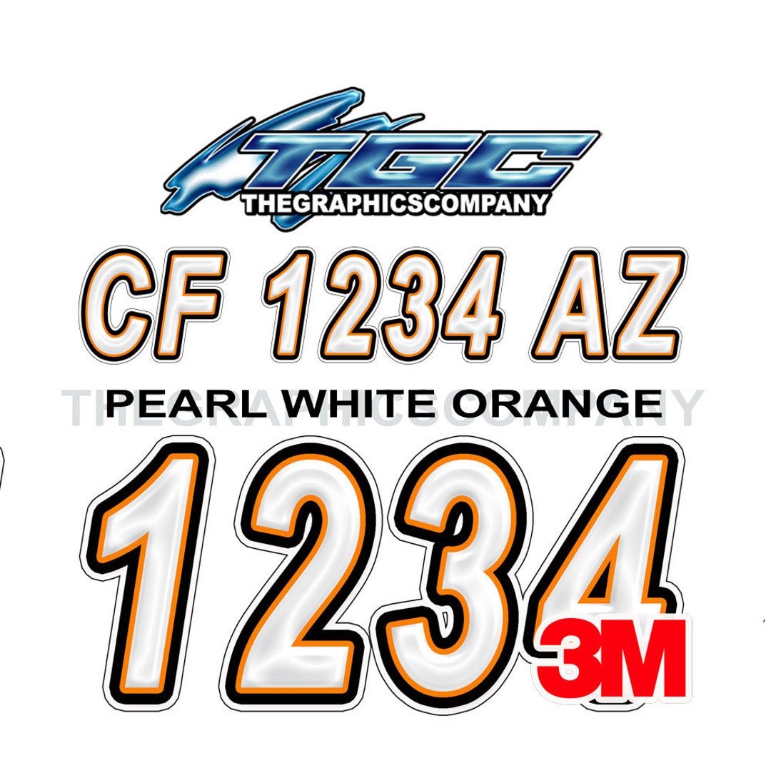 Pearl White Orange Registration Numbers and Letters Decals Vinyl Names ...
