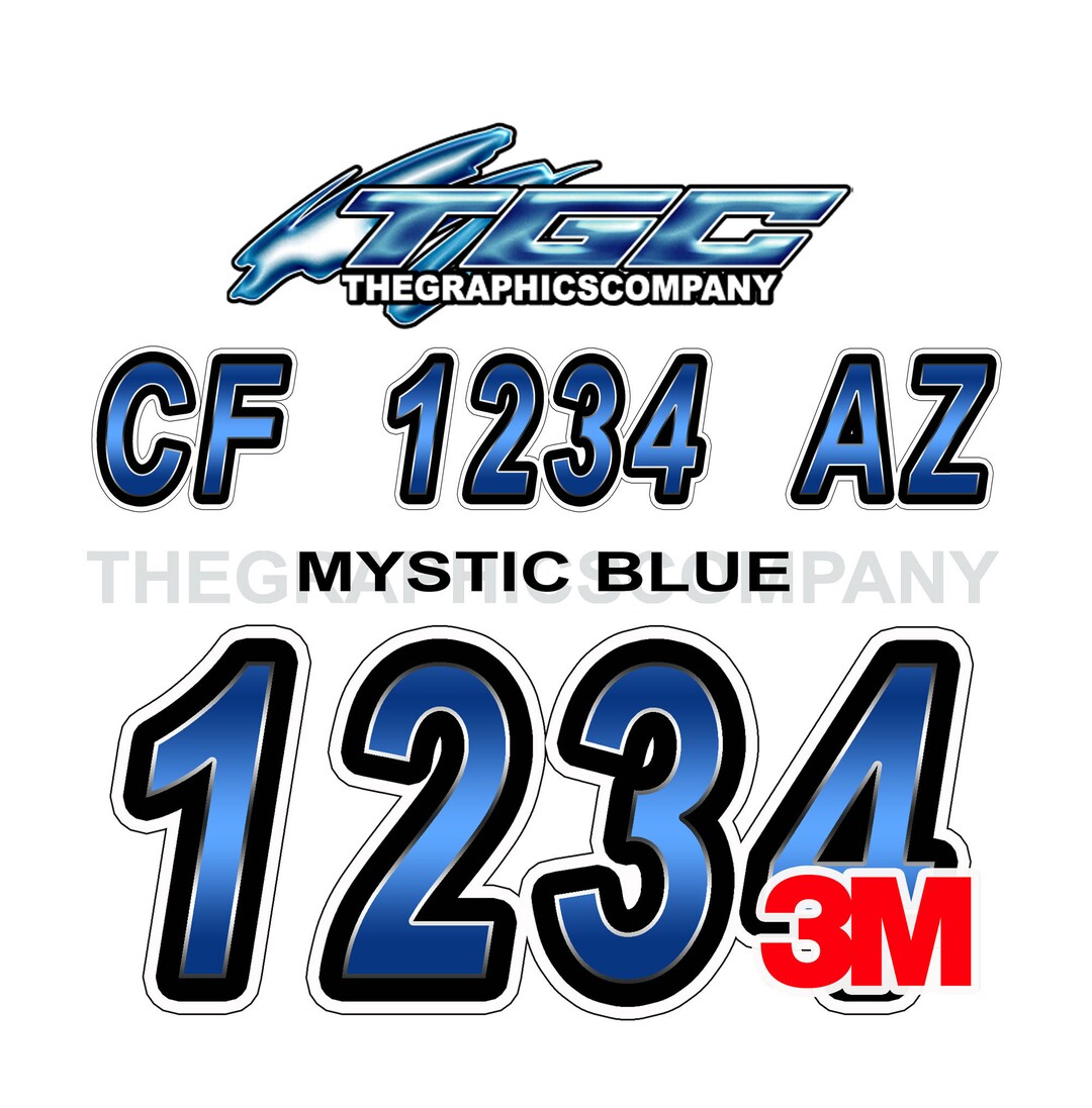 Mystic Blue Boat Registration Numbers or Letter Decals Vinyl Names and ...