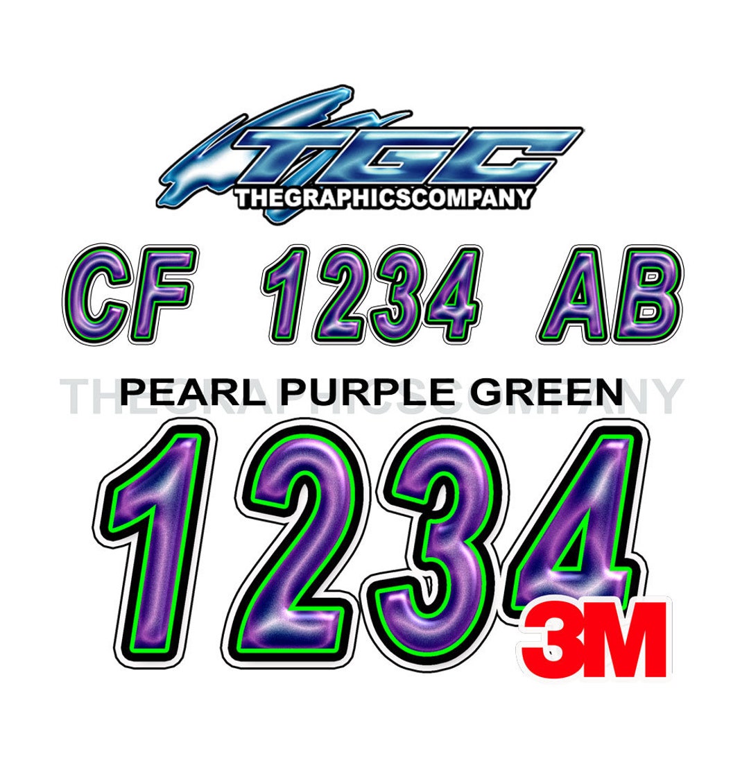 Pearl Purple Green Registration Numbers and Letters Decals Vinyl Names ...