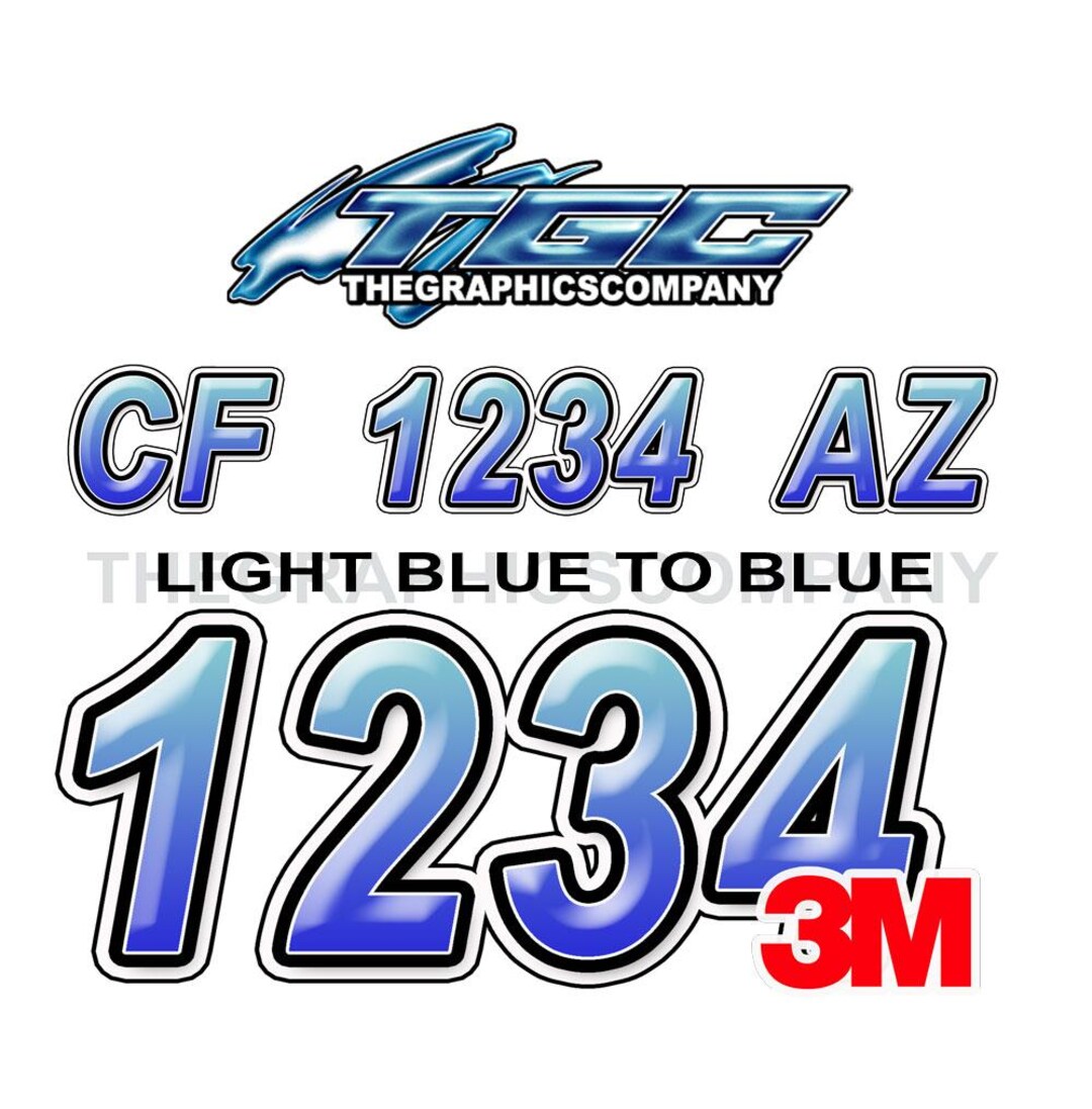 Light Blue to Blue Boat Registration Numbers or Letter Decals Vinyl ...