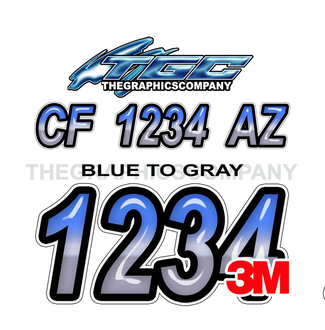 Blue to Gray Boat Registration Numbers and Letters Decals Vinyl Names ...