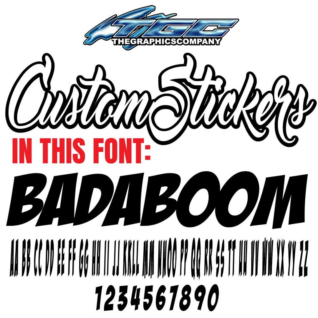 Custom Vinyl Decals and Stickers Badaboom Stamp Font Wall Auto Boat ...