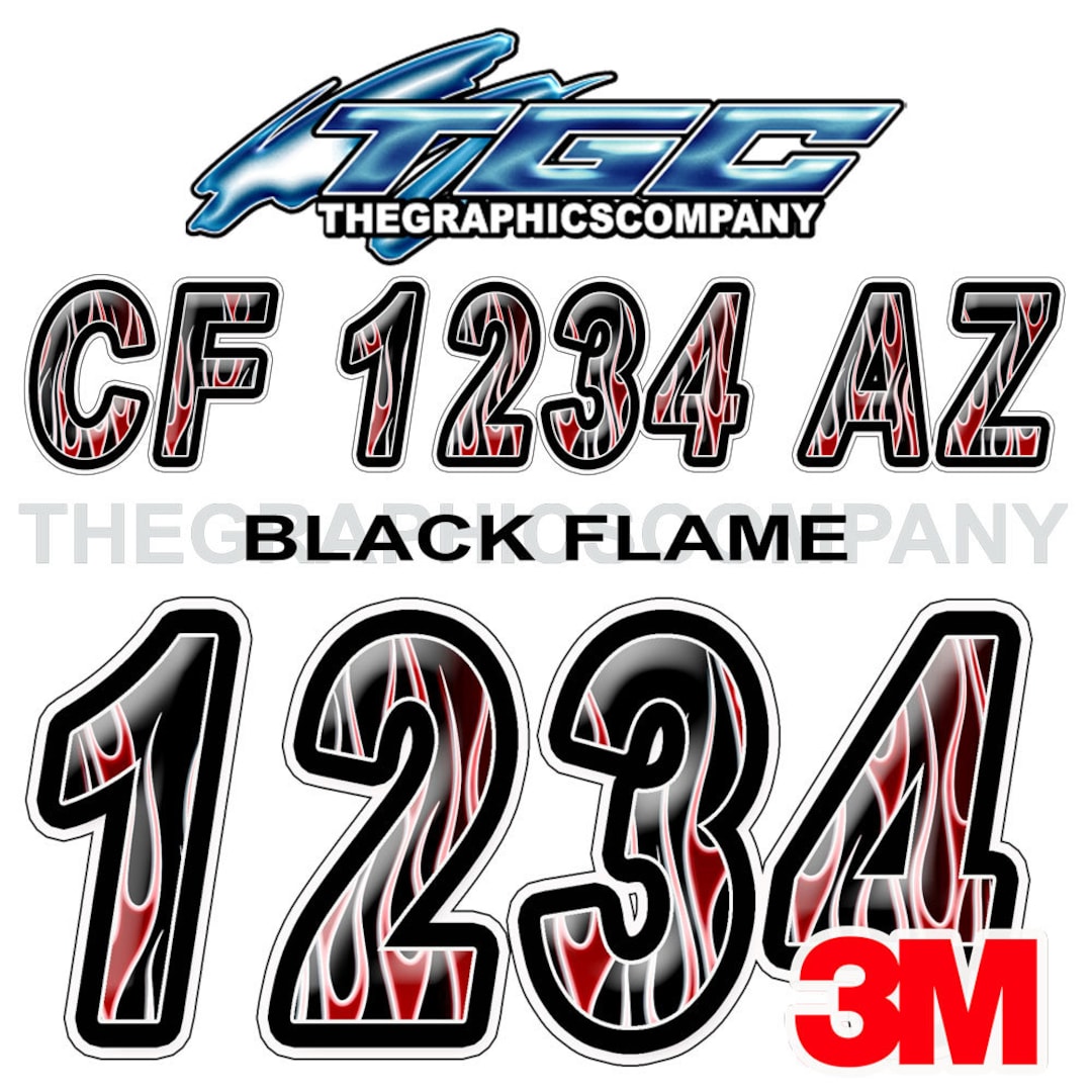 Boat Registration Numbers and Letters Decals Black With Black Flame ...
