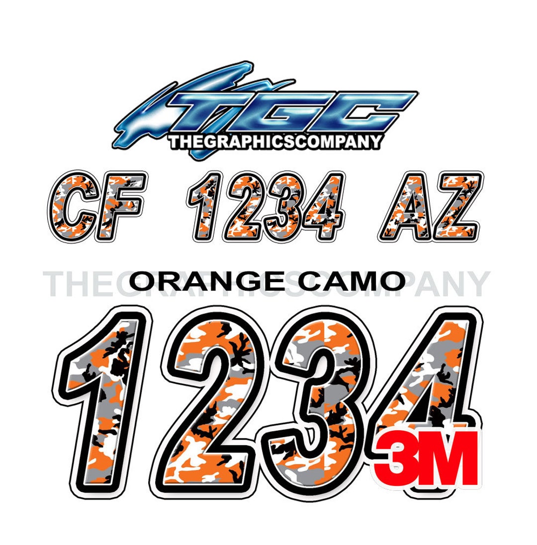 Orange Camo Boat Registration Numbers and Letters Decals Vinyl Names ...