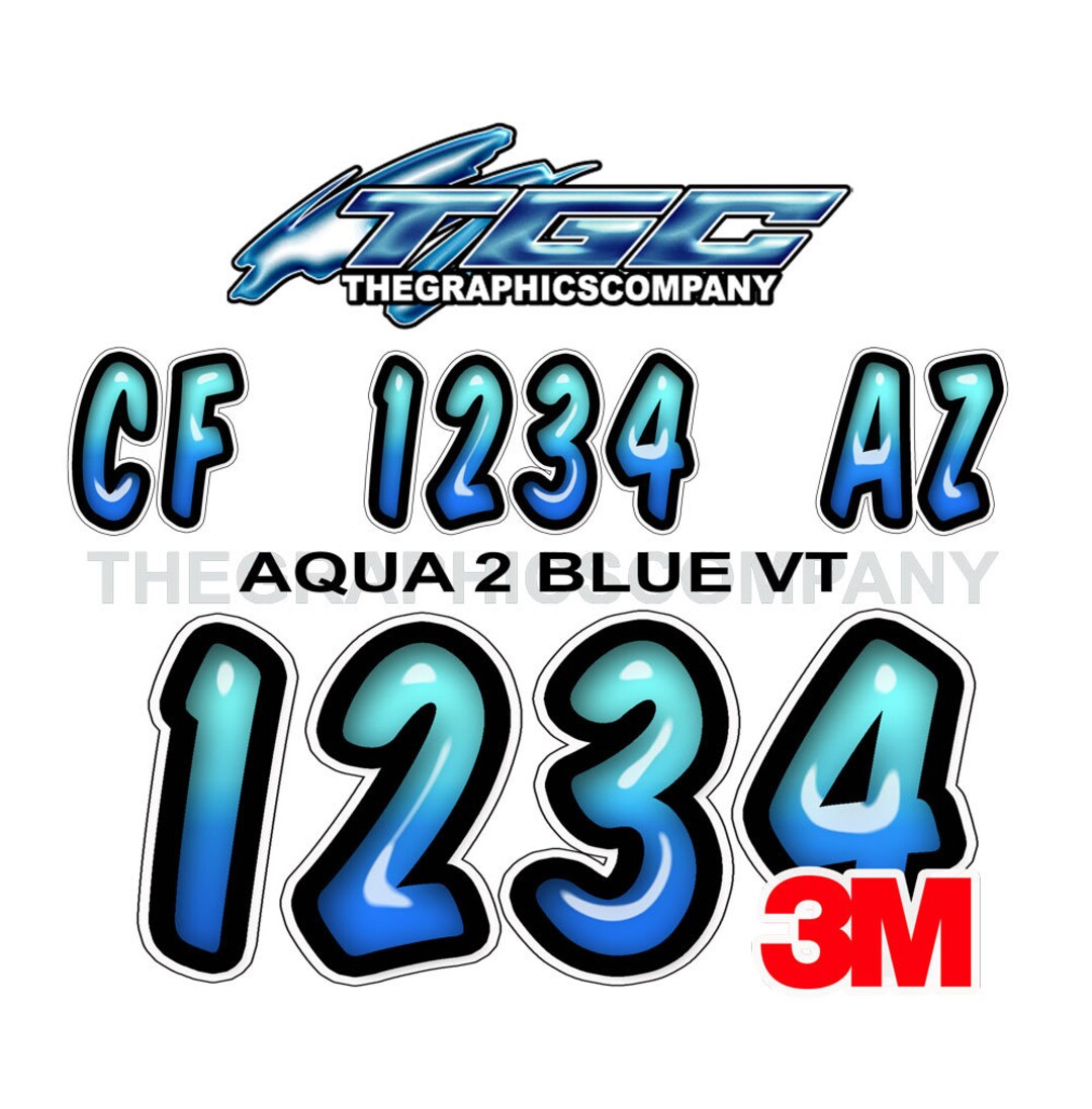 Aqua to Blue Boat Registration Numbers and Letters Decals Names and ...