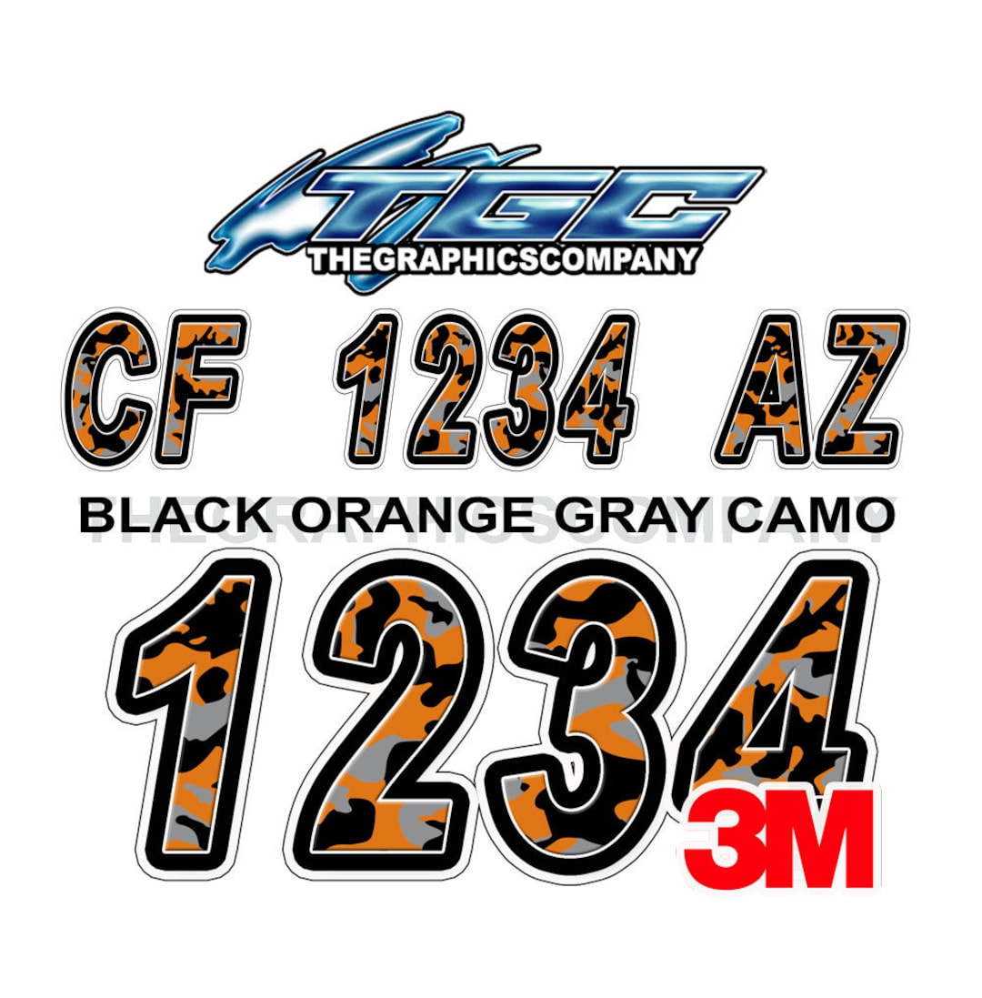 Black Orange Gray Boat Registration Numbers and Letters Decals and ...