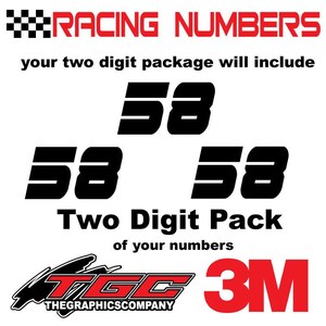 4 Inch Tall Racing Numbers Vinyl Decals Stickers MX ATV Boat Car Truck ...
