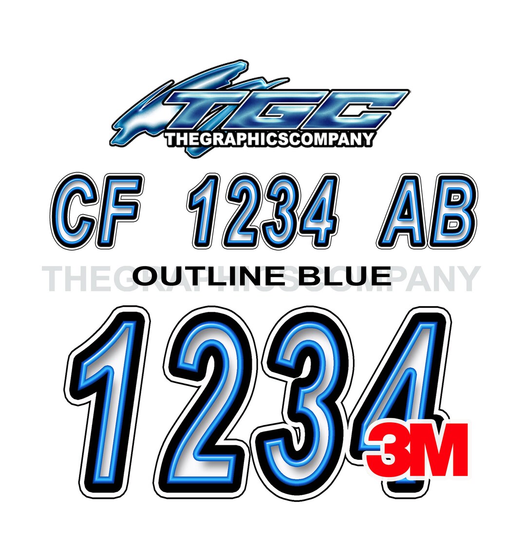 Outline Blue Boat Registration Numbers or Letter Decals Vinyl Names and ...