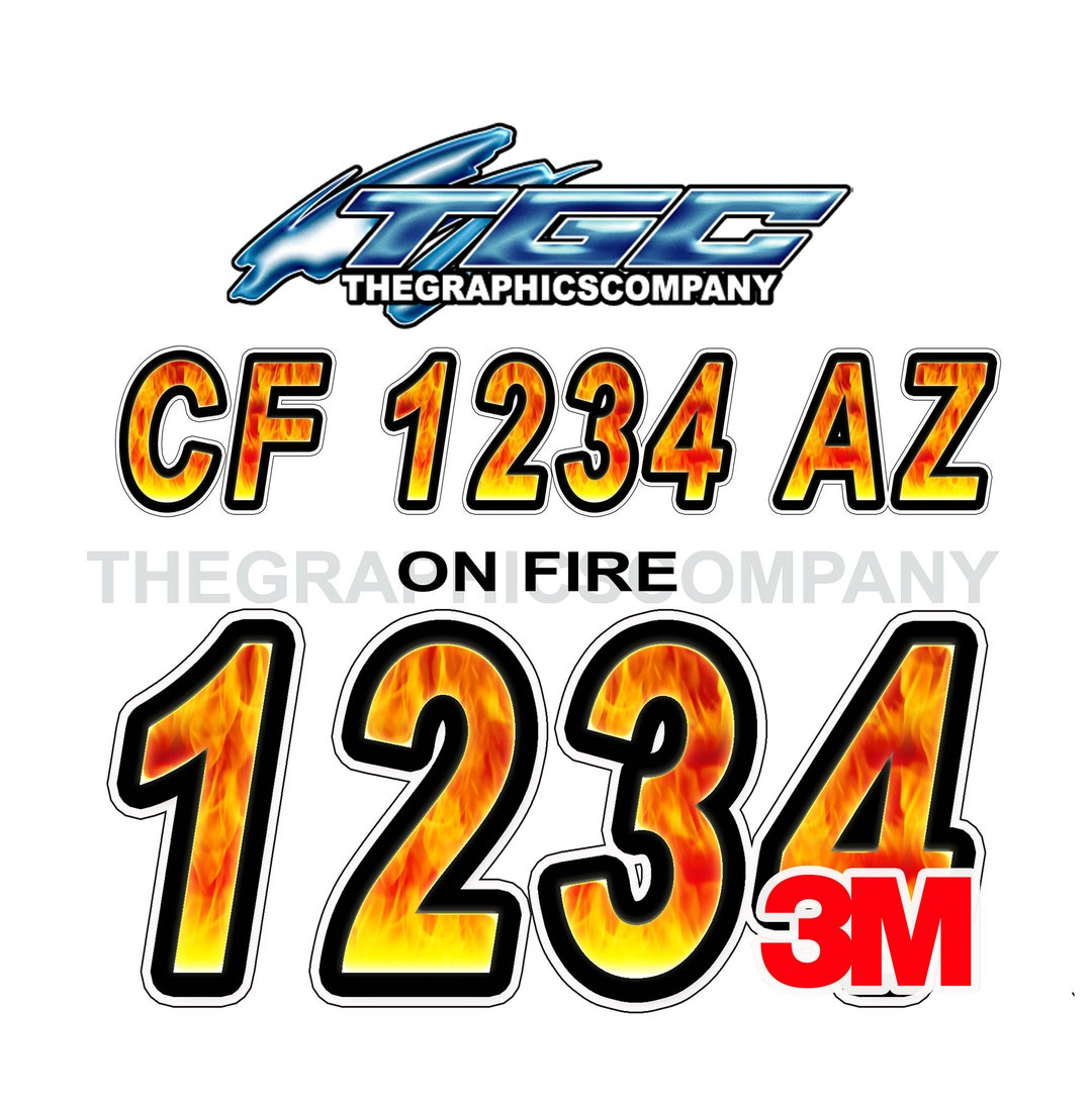 On Fire Registration Numbers and Letters Decals Vinyl Names and Custom ...