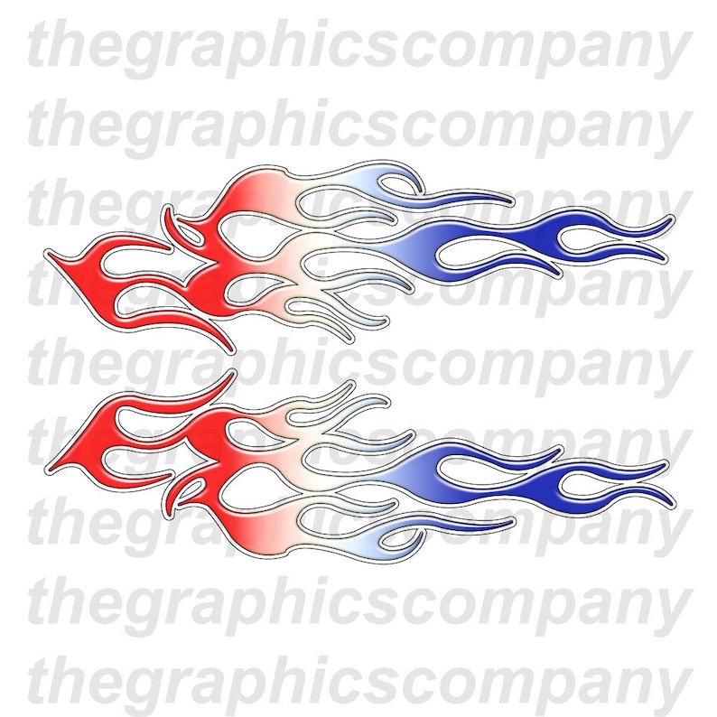 Red White Blue Flames 12" Decal Stickers Graphics 3M Material High ...