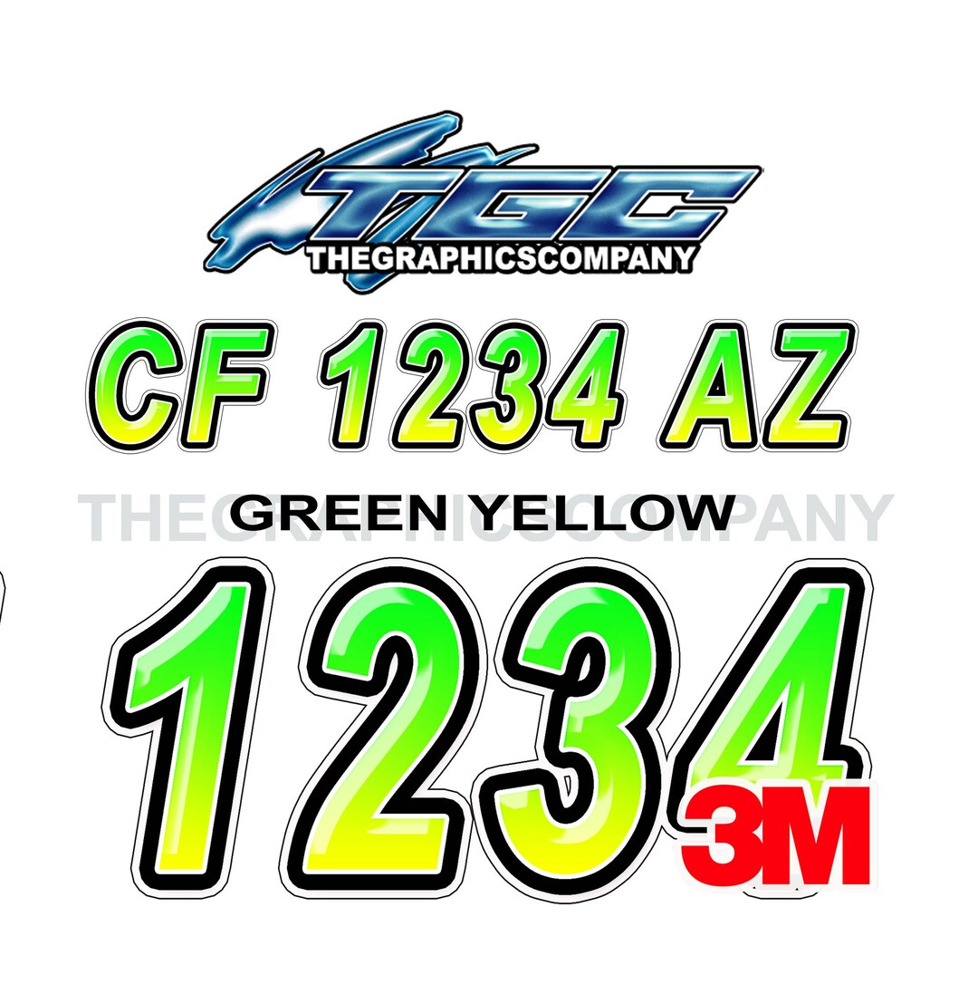 Green and Yellow Boat Registration Numbers or Letter Decals Vinyl Names ...