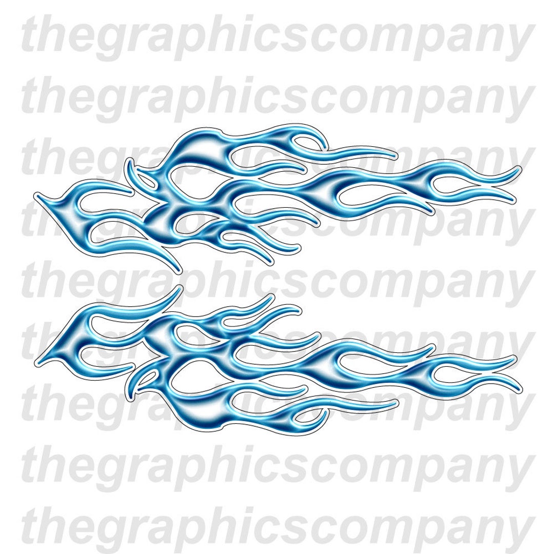Pearl Blue Flames 12" Decal Stickers Graphics 3M Material High Quality ...