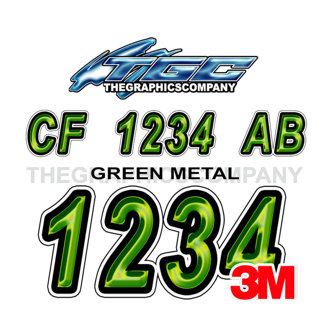 Green Metallic Boat Registration Numbers or Letters Decals Vinyl Names ...