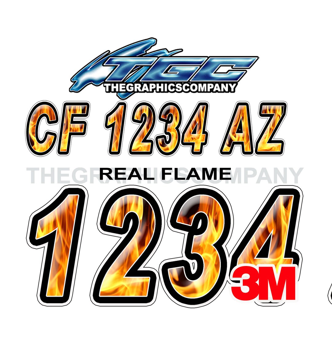 Real Flame Boat Registration Numbers or Letters Decals Vinyl Names and ...
