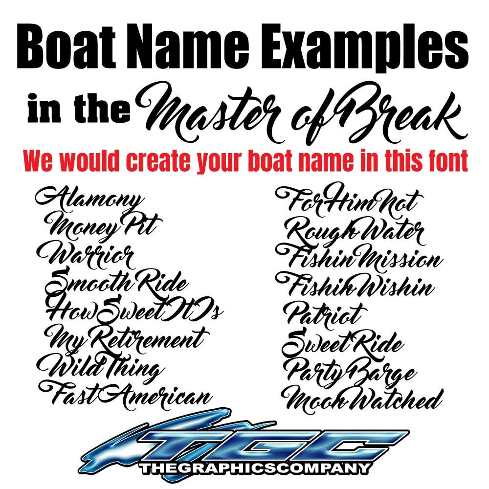 Custom Boat Names Vinyl Decals and Stickers Master Break Font Quantity ...