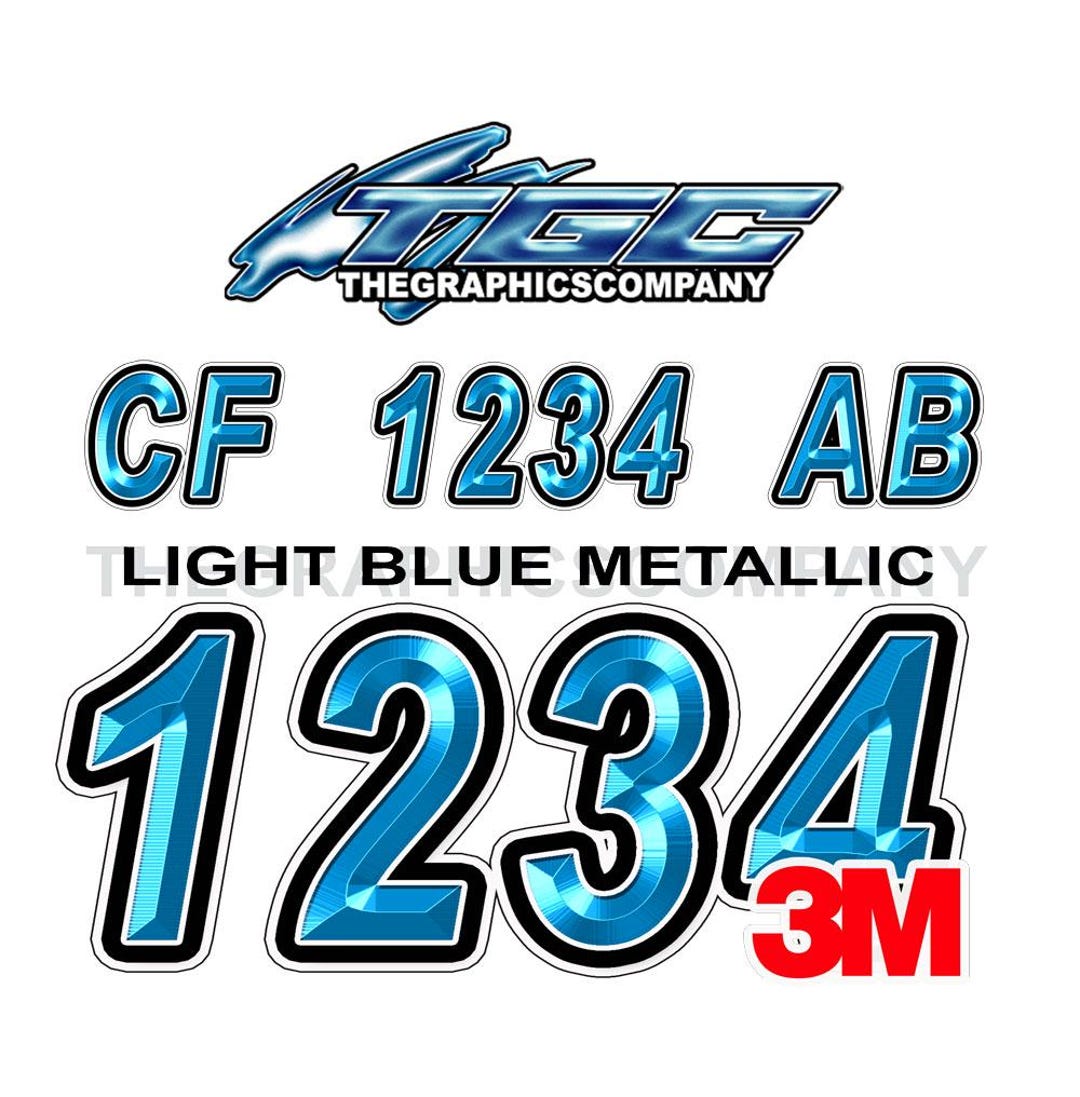 Light Blue Metallic Boat Registration Numbers or Letter Decals Vinyl ...