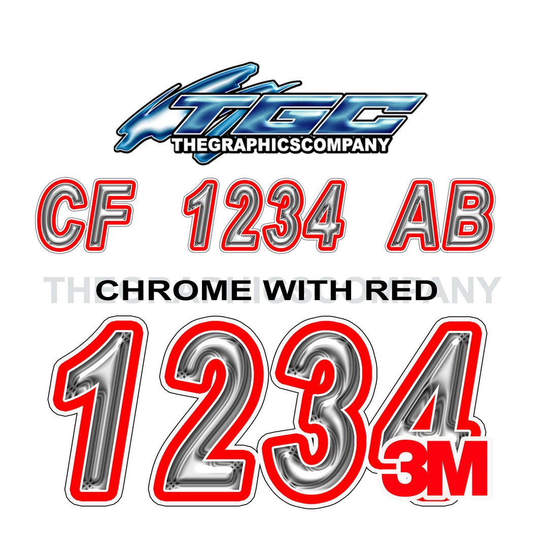 Chrome With Red Boat Registration Numbers or Letters Decals Vinyl Names ...