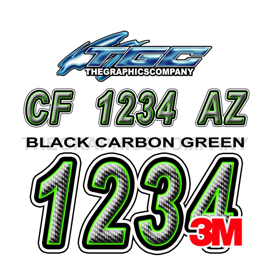 Black Carbon Green Registration Numbers and Letters Decals Vinyl Names ...