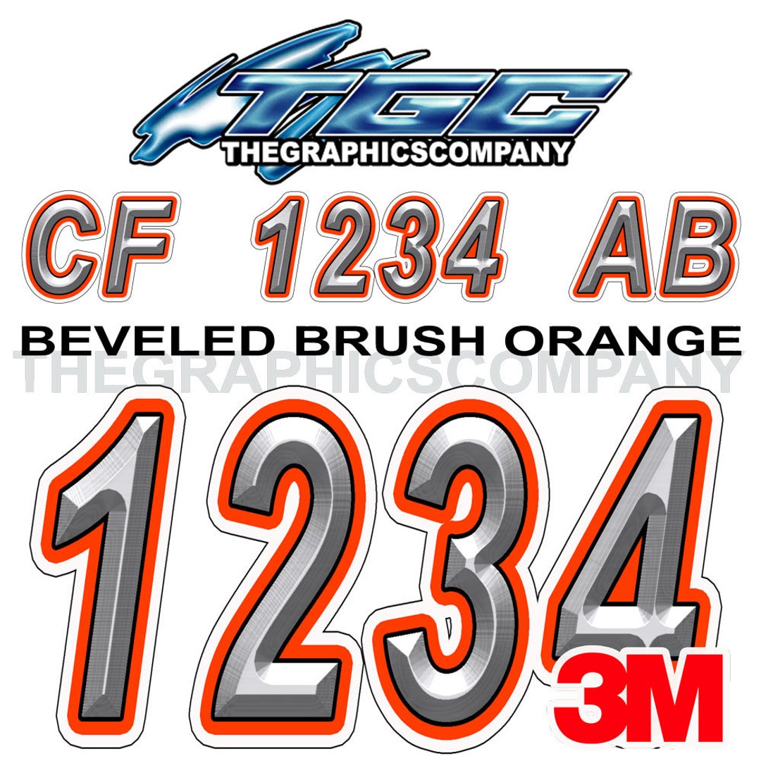 Beveled Brushed Orange Boat Registration Numbers and Letters Decals ...