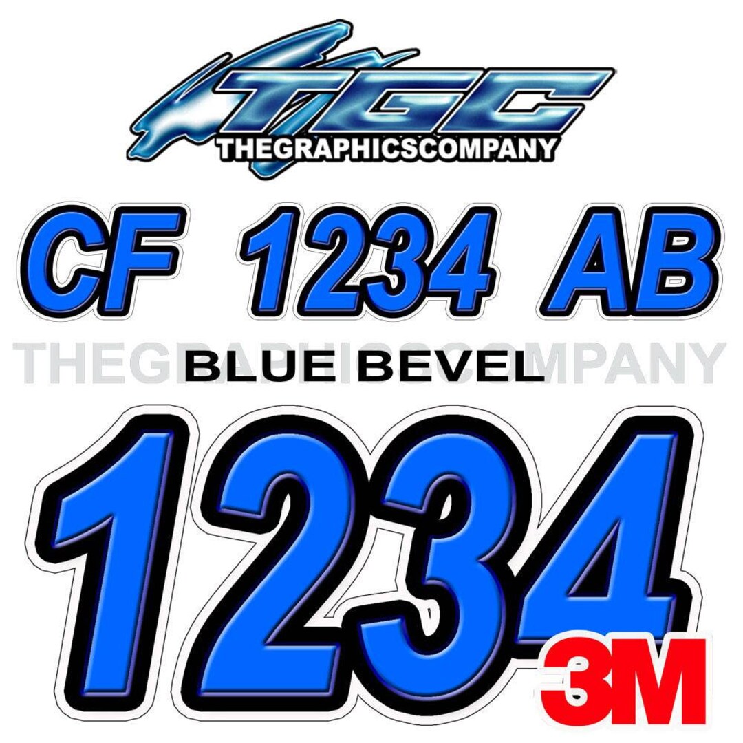 Blue Bevel Boat Registration Numbers or Letters Decals Vinyl Names and ...