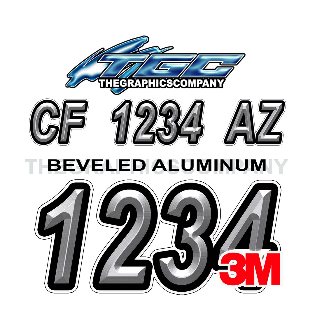 Beveled Brushed Aluminum Boat Registration Numbers and Letters Decals ...