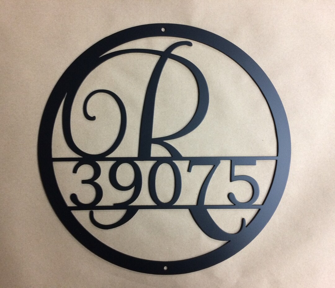 15 Inch Circle Monogrammed Metal Sign With House Numbers, Personalized ...
