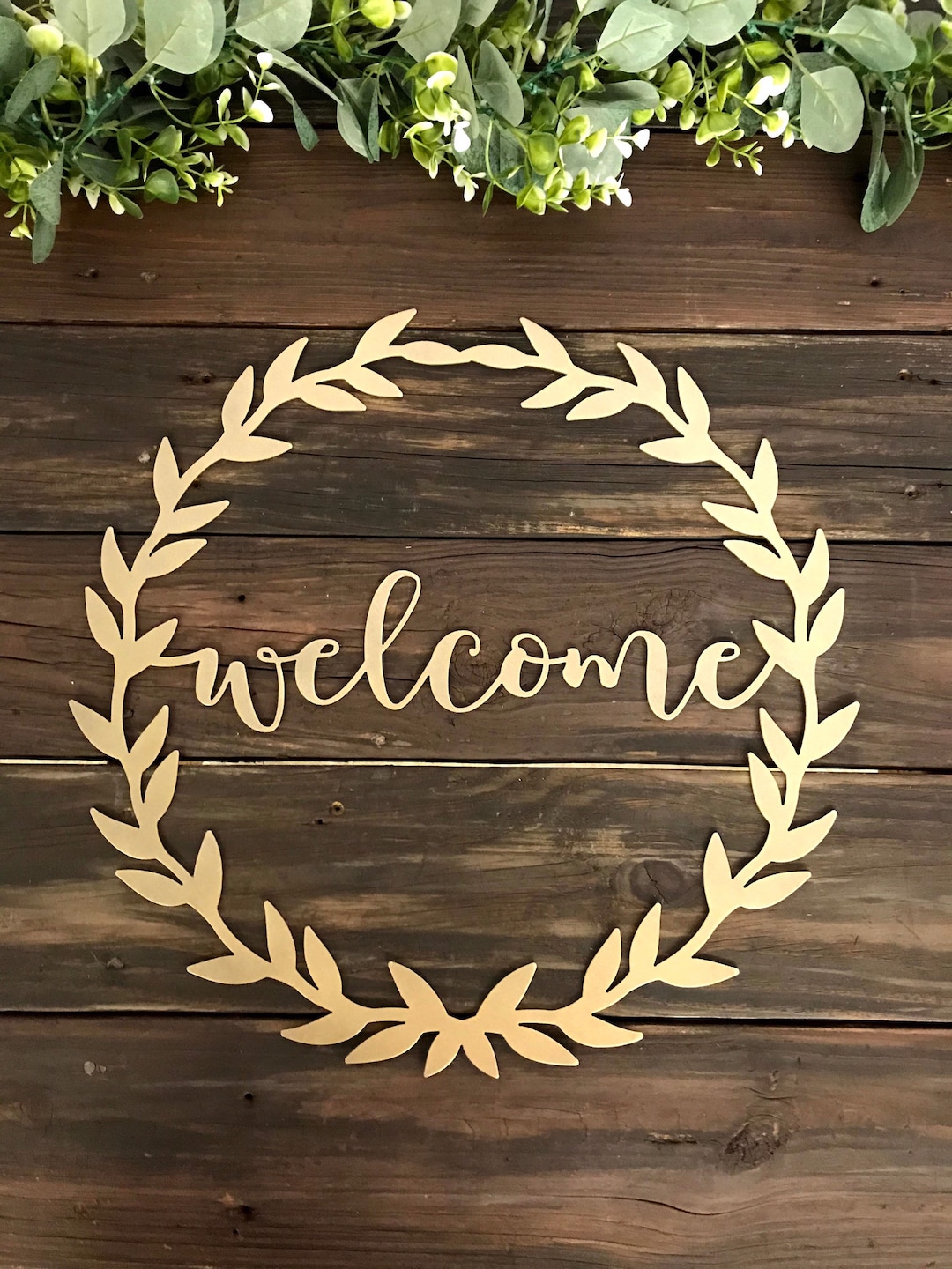 Leaf Wreath Welcome Metal Sign/ Metal Wall Art/ Farmhouse Cottage Style ...