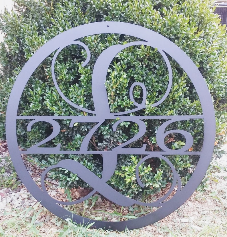 24 Inch Circle Monogrammed Metal Sign With House Number, Monogrammed ...