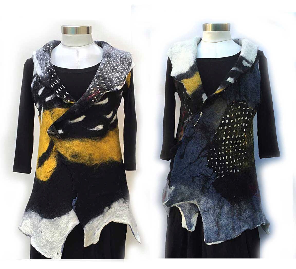 Nuno Felt Artist Vest, Merino Wool Women Vest ,reversible Vest ,black ...