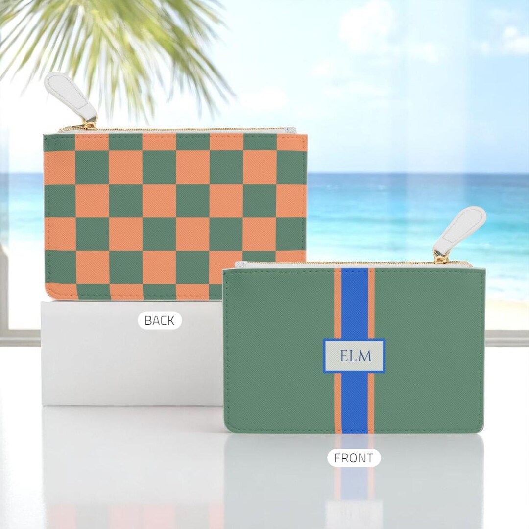 Custom Checkered Clutch Bag With Monogram, Personalized Coin Purse for ...