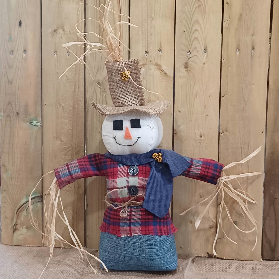 Fall Scarecrow Table Topper, Flannel & Burlap Halloween Decor - Etsy