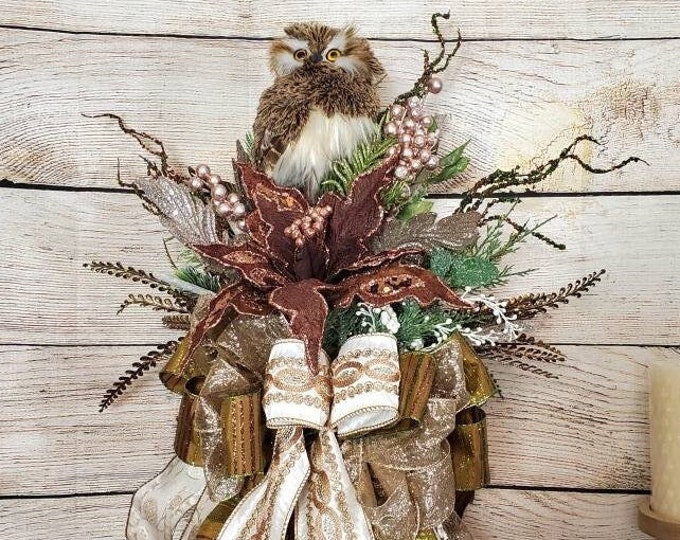 360 Degrees View Natural Owl Christmas Tree Topper ~ Owl Holiday Tree ...