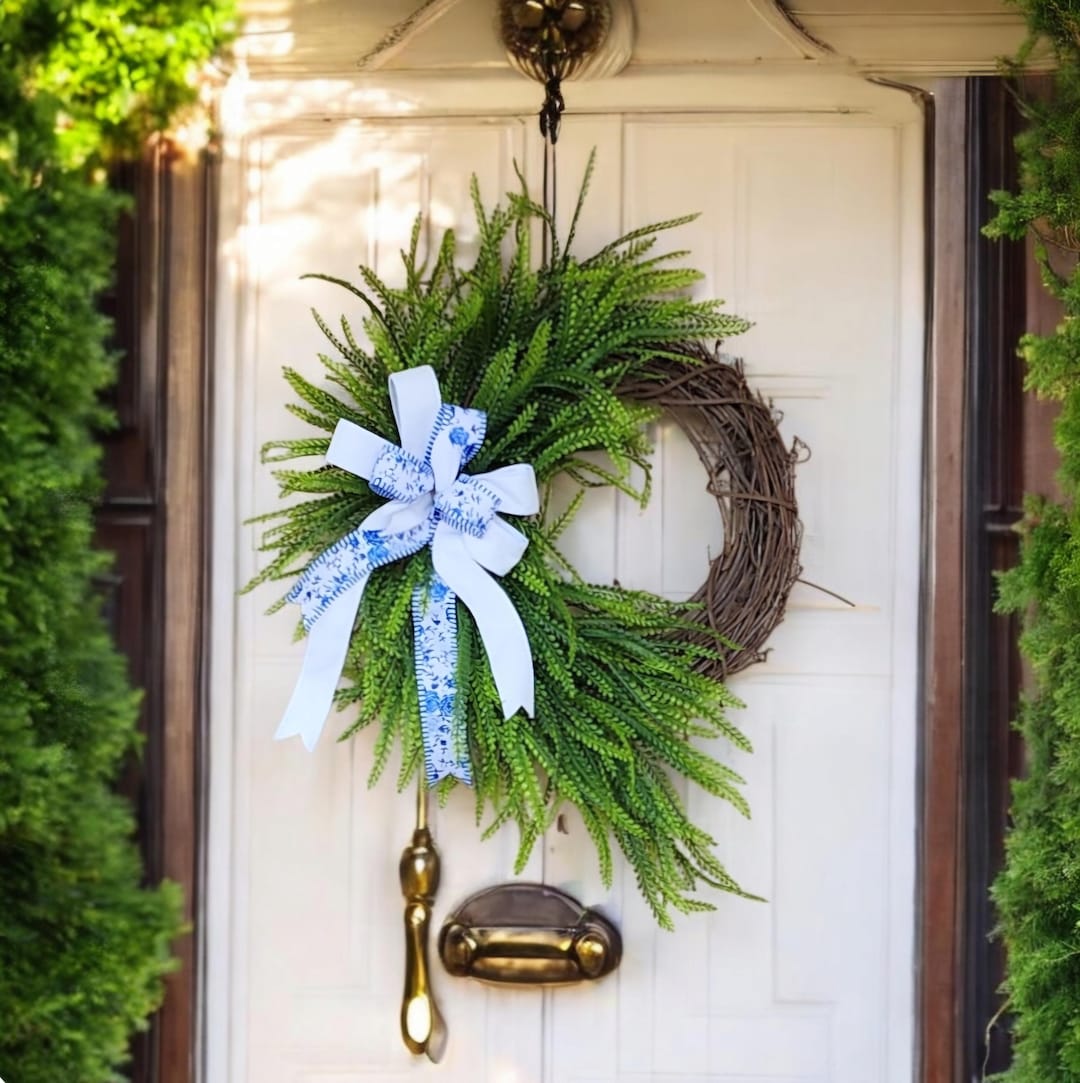 Blue and White Chinoiserie Front Door Wreath - Etsy