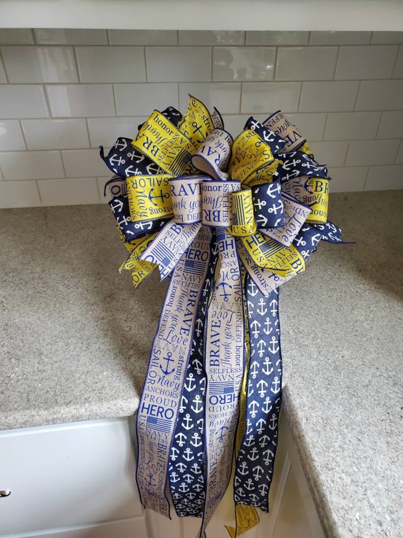 US Navy Support Patriotic Tree Topper Bow Military Navy Tree - Etsy