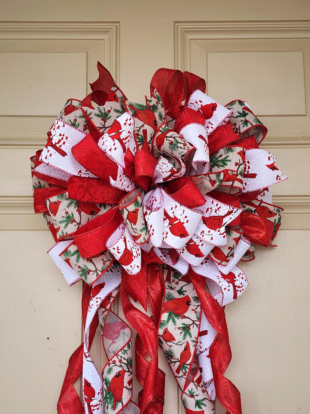 Cardinal Christmas Tree Topper Bow - Handmade Red Bird Decor - Etsy