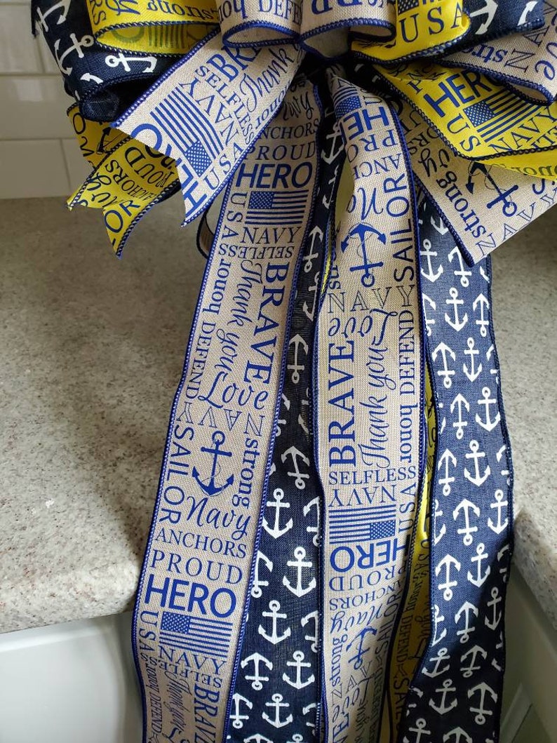 US Navy Support Patriotic Tree Topper Bow Military Navy Tree - Etsy