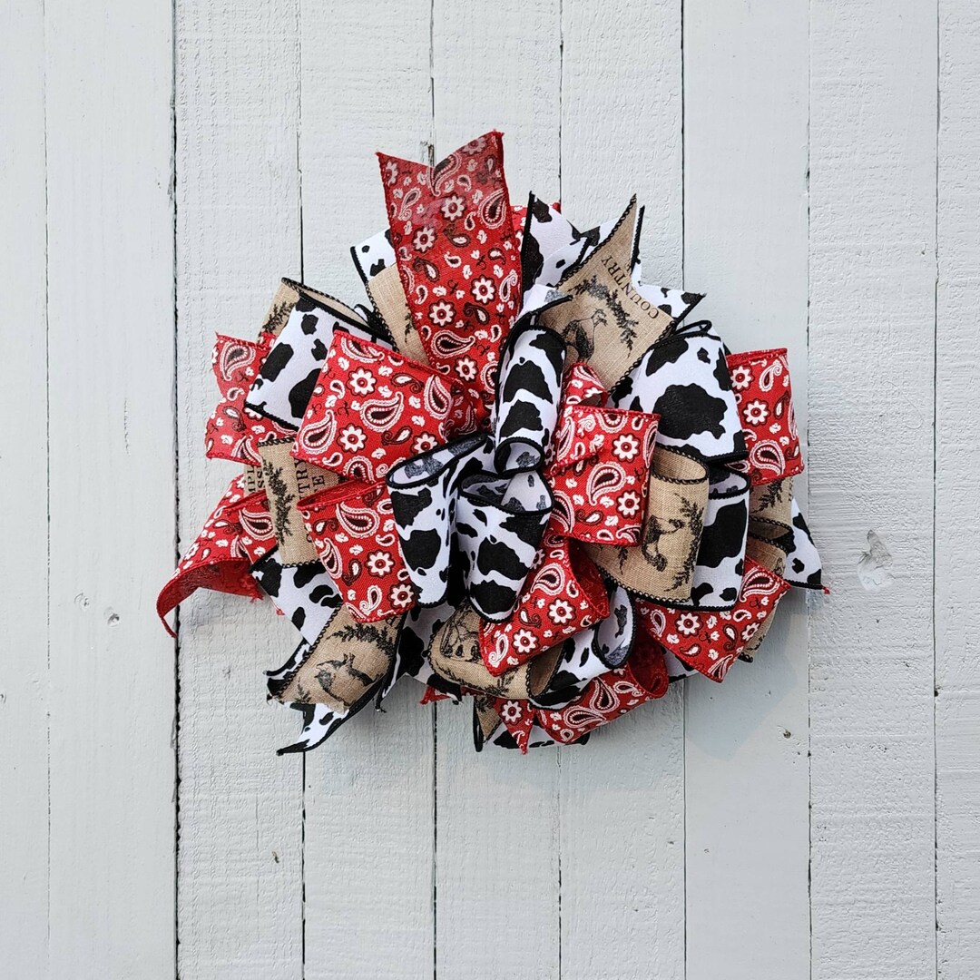 Country Cow Print Christmas Tree Topper Bow ~ Bandana Cow Print Tree ...