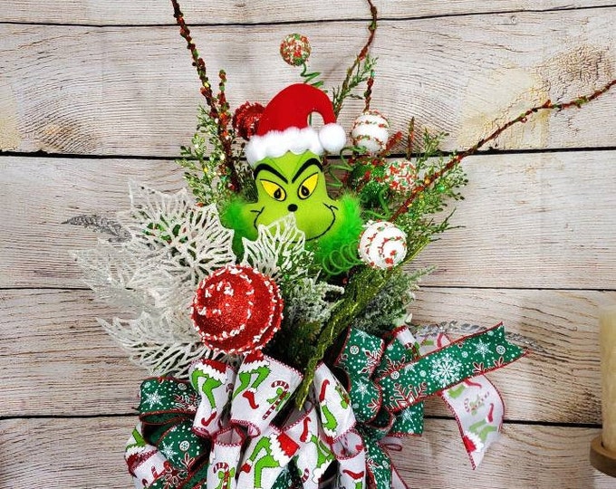 Green Monster Christmas Tree Topper Bow Holiday Kids Tree Topper - Etsy