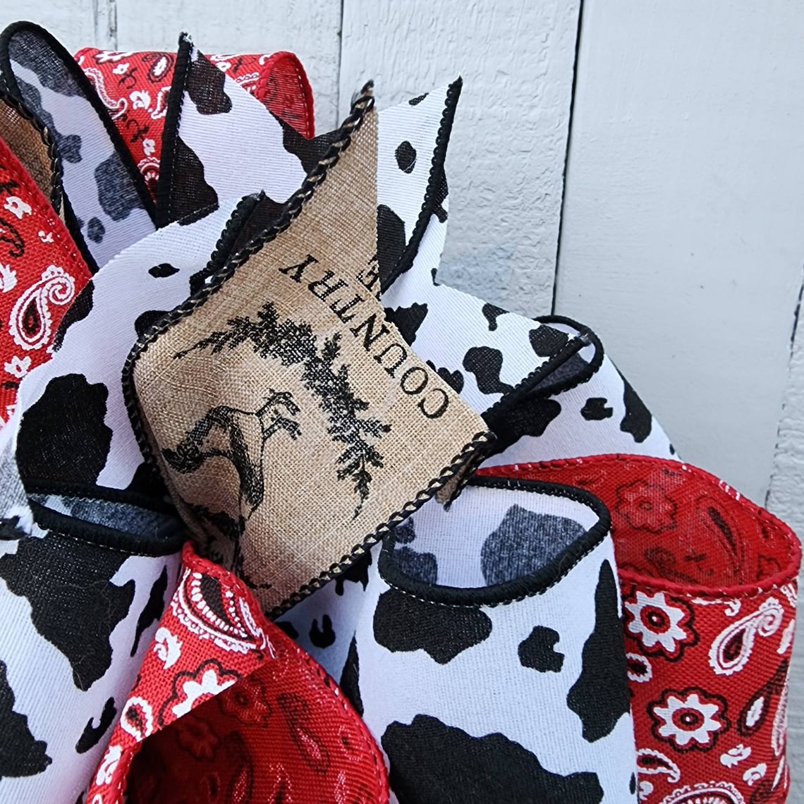 Country Cow Print Christmas Tree Topper Bow Bandana Cow - Etsy