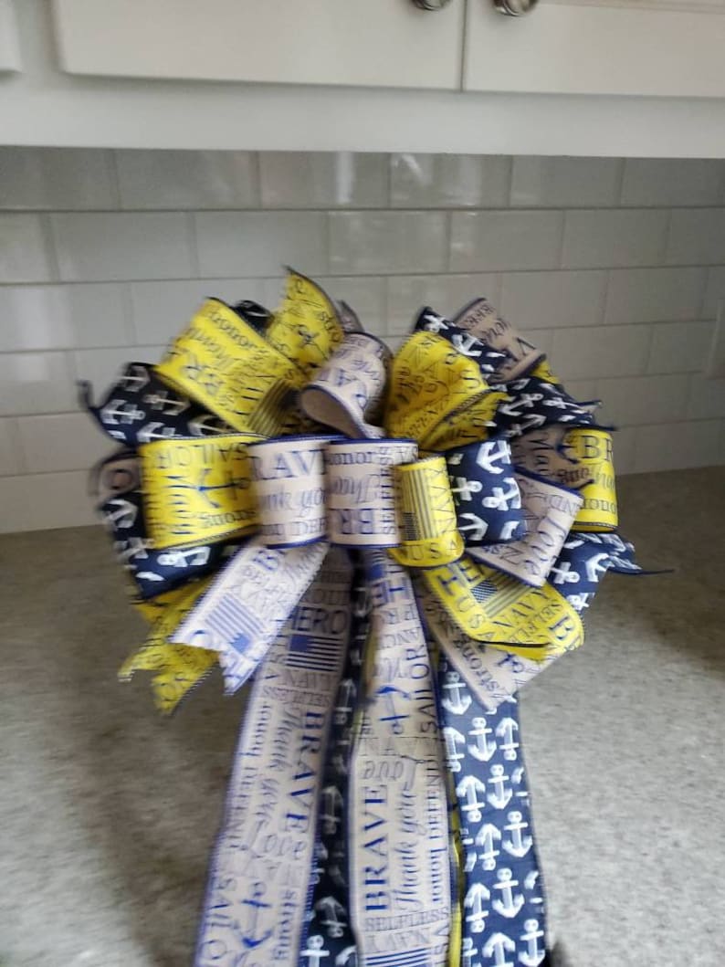 US Navy Support Patriotic Tree Topper Bow Military Navy Tree - Etsy