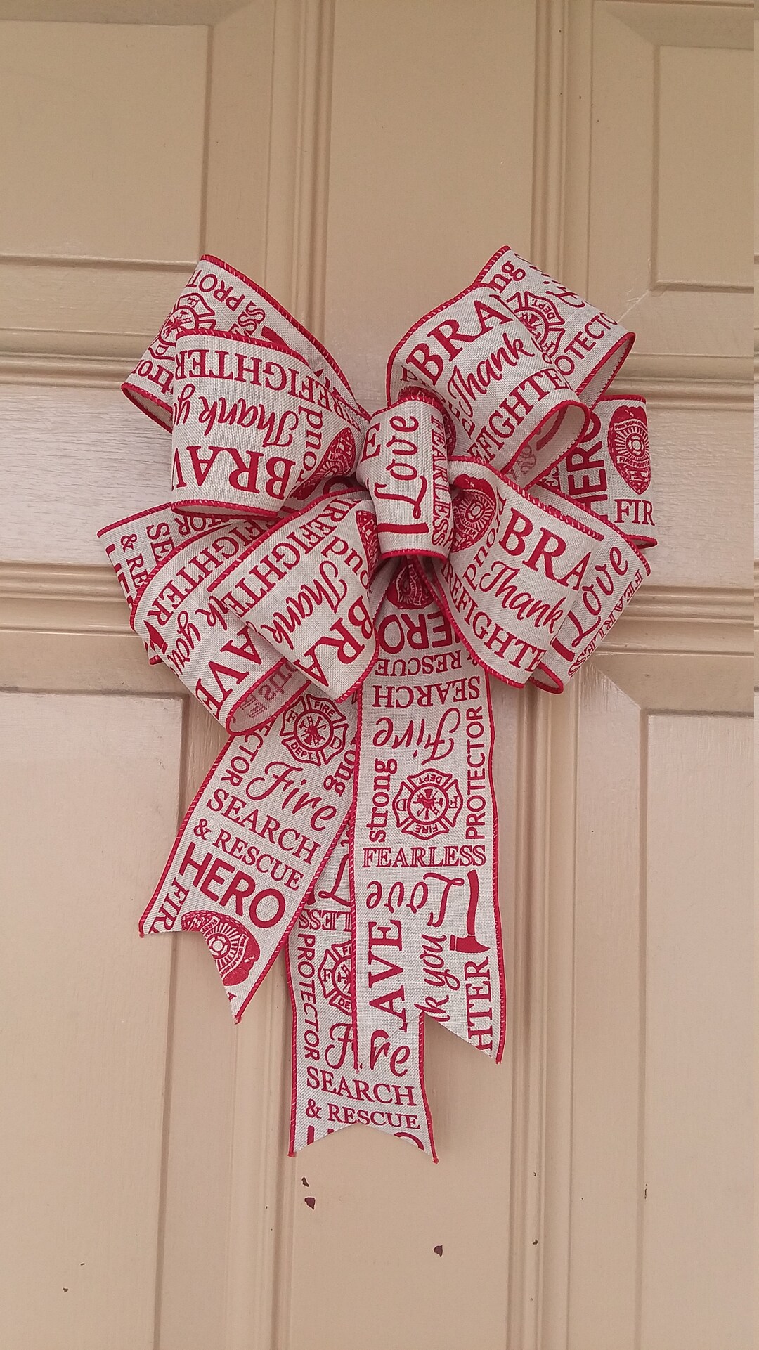 Firefighter Wreath Bow~ Fireman Front Door Bow~ Firefighter Support Bow ...