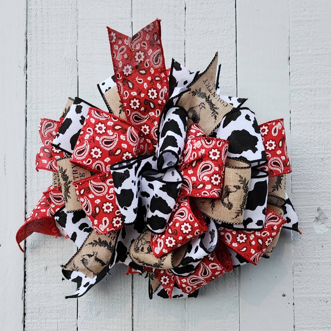 Country Cow Print Christmas Tree Topper Bow Bandana Cow - Etsy