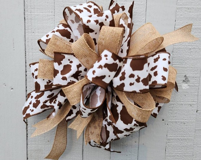 Country Brown Cow Print Christmas Tree Topper Bow ~ Holiday Tree Topper ...