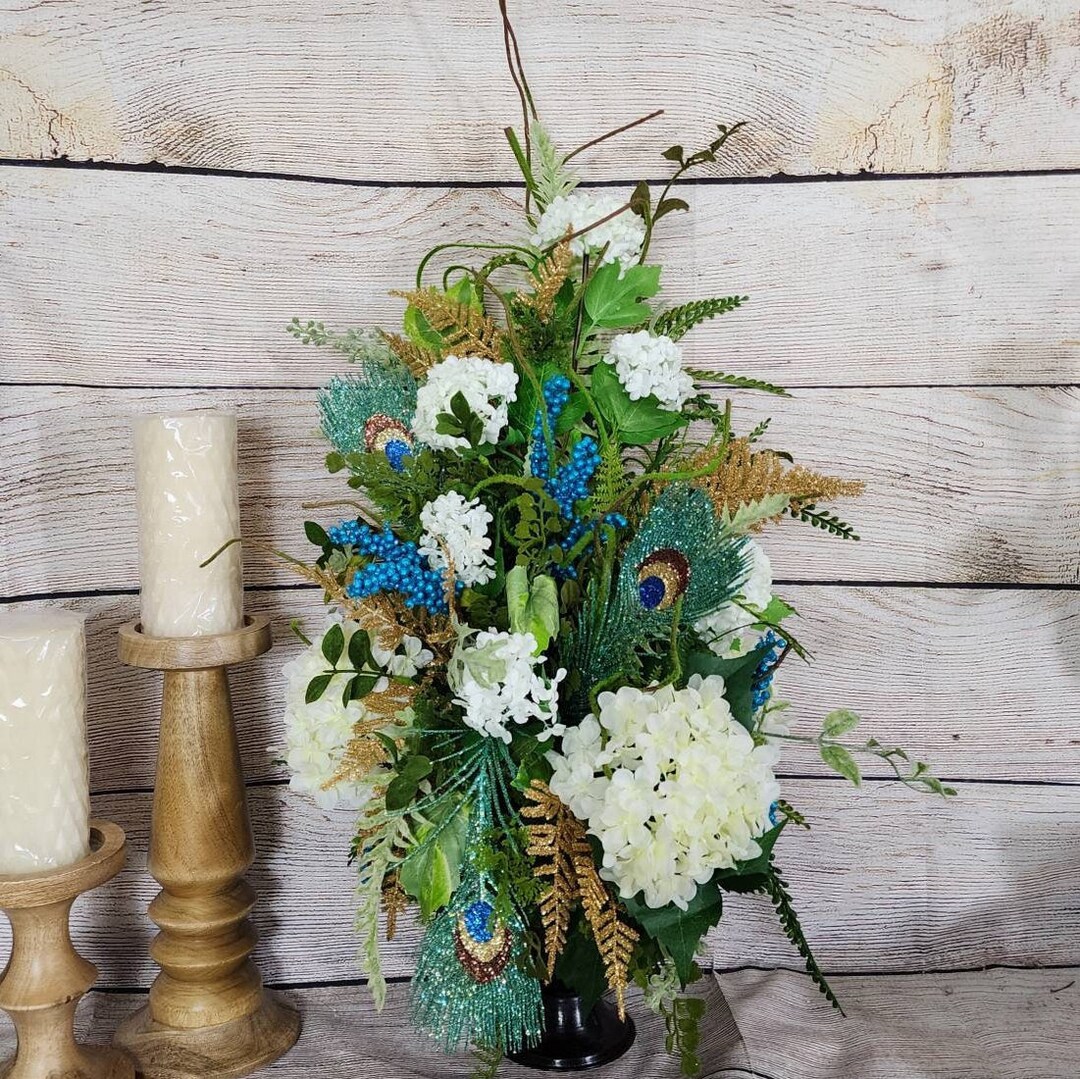 Whimsical Peacock Pedestal Centerpiece Arrangement ~ Holiday Decorative ...