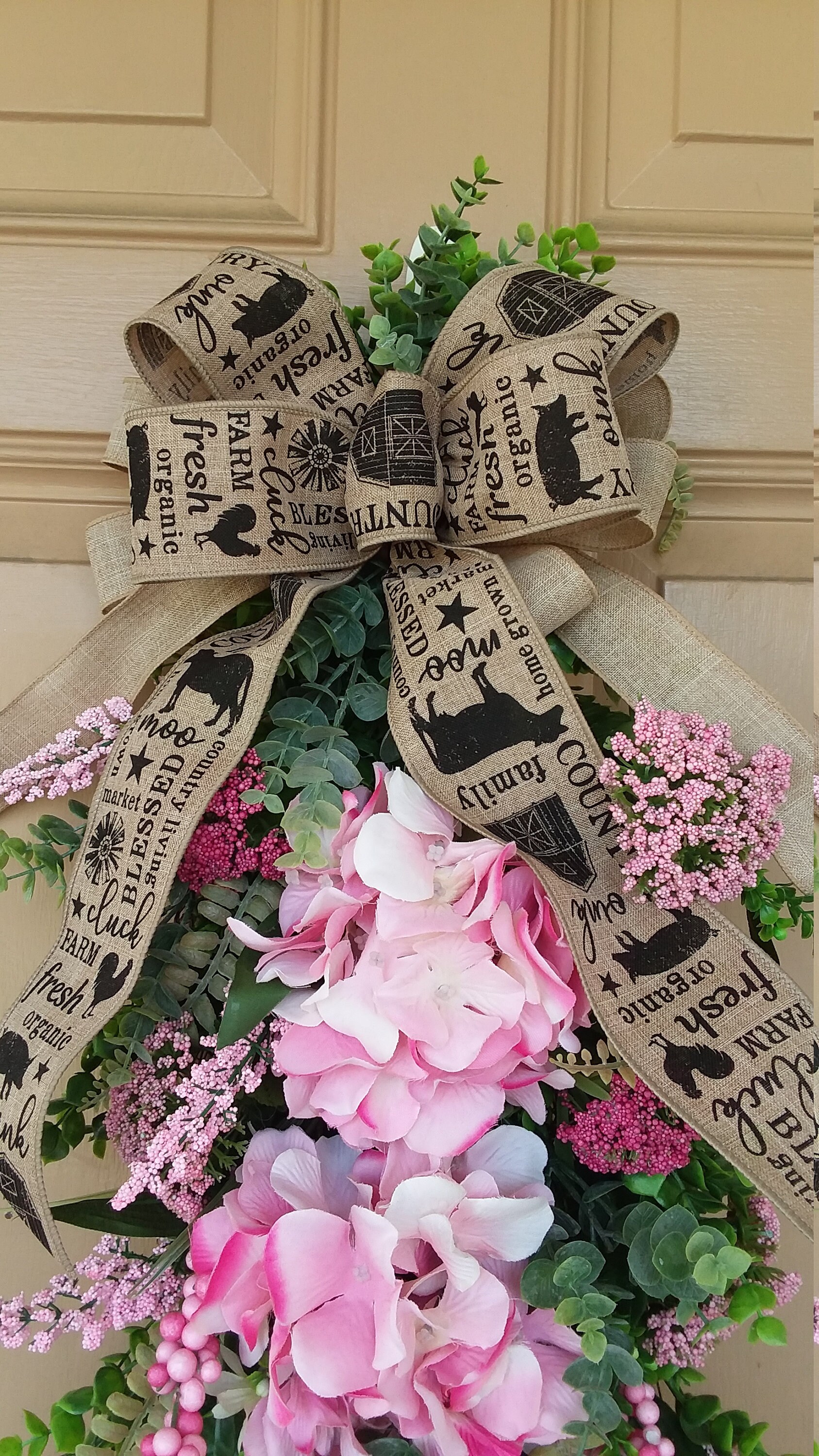 Hydrangea Swag Wreath Pink Pink Hydrangea Door Swag - Etsy