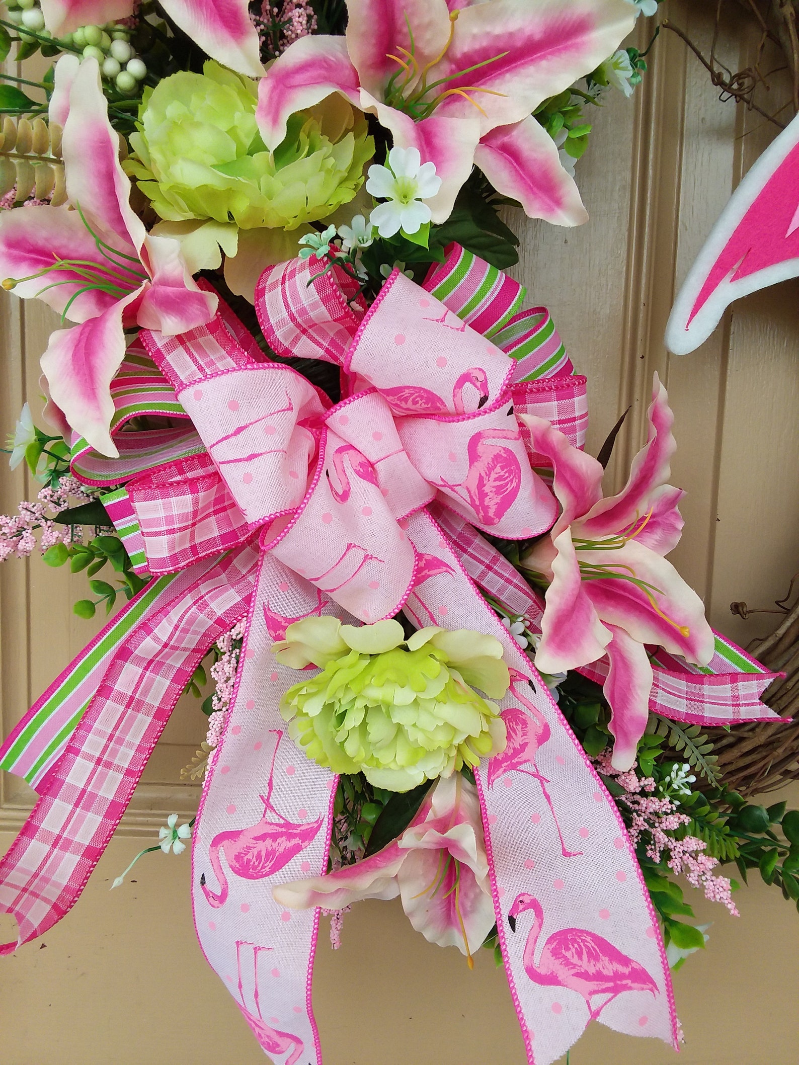 Pink Flamingo Wreath for Front Door Beach Front Door Wreath - Etsy