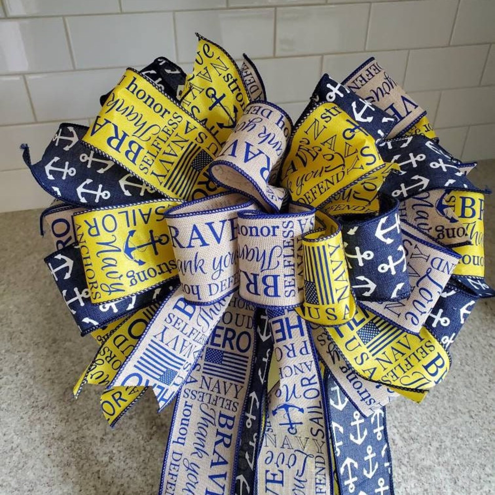 US Navy Support Patriotic Tree Topper Bow Military Navy Tree - Etsy