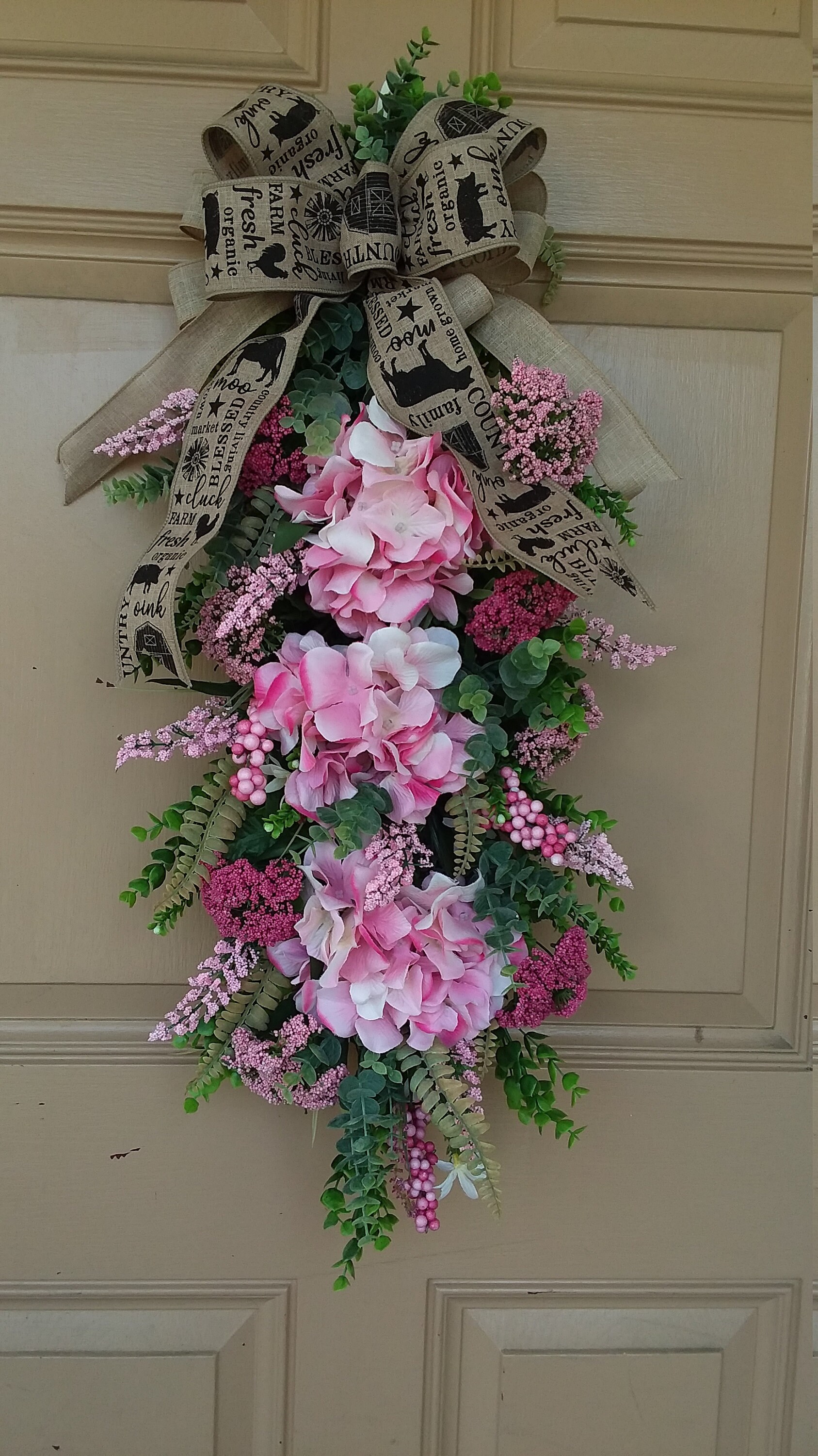 Hydrangea Swag Wreath Pink Pink Hydrangea Door Swag - Etsy