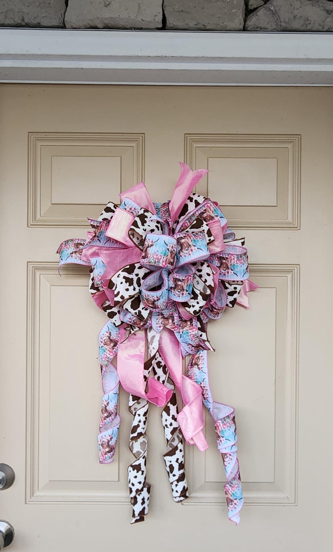 Highland Cow Brown and White Cow Print Christmas Tree Topper Bow - Etsy